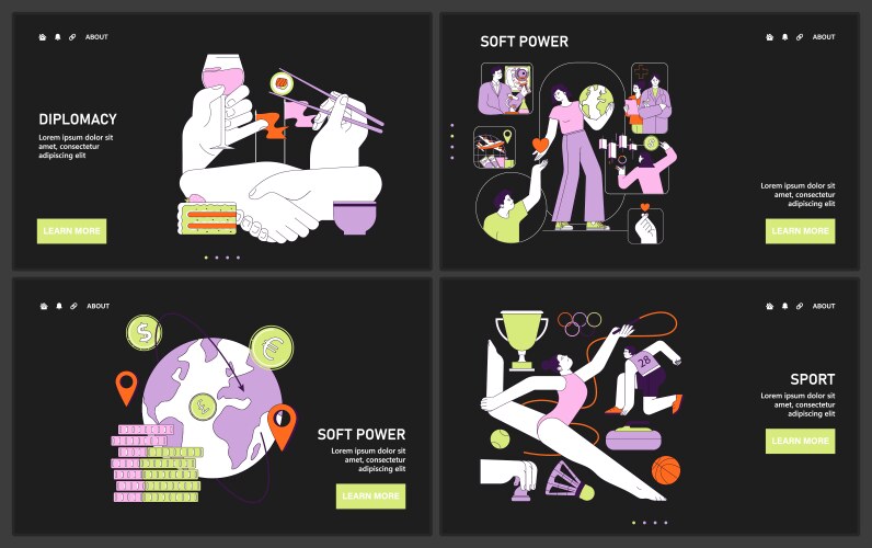 Soft power set global connectivity and cultural Vector Image