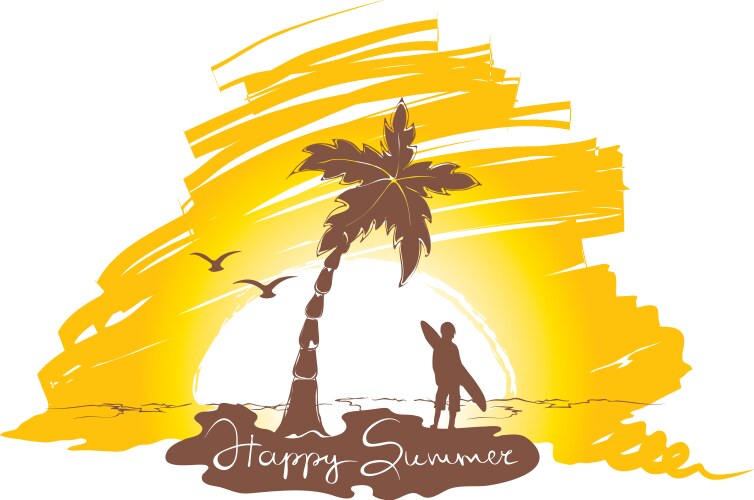 Orange sunset surfing beach Royalty Free Vector Image