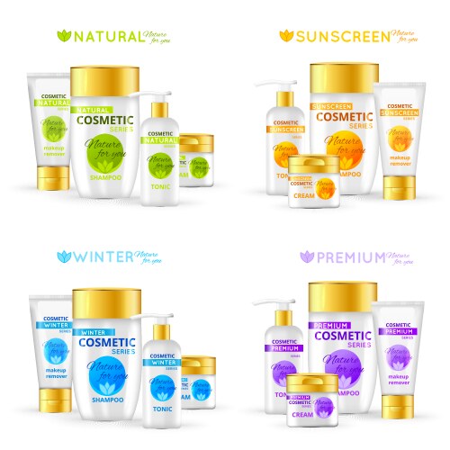 Cosmetic product quality sticker label design set Vector Image