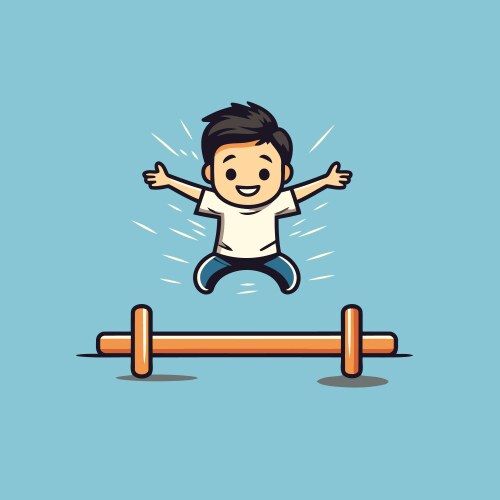 Boy jumping over obstacle isolated on white Vector Image