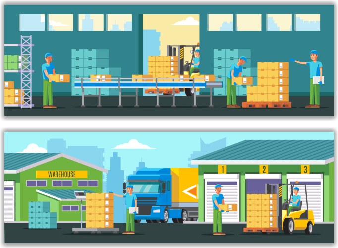 Warehouse horizontal banners Royalty Free Vector Image Warehouse horizontal banners Royalty Free Vector Image