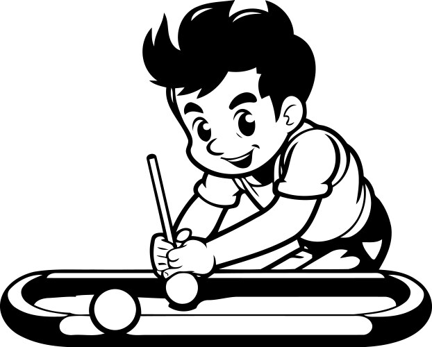 Cute boy playing billiards in cartoon style Vector Image