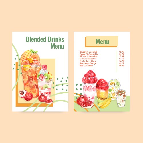 Menu template with fruits smoothies concept Vector Image