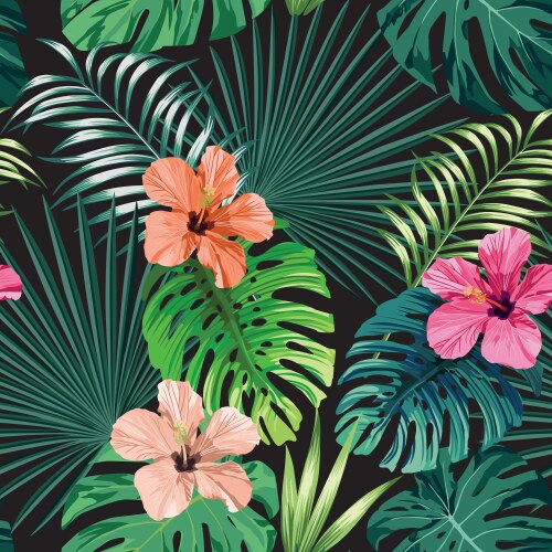 Seamless Tropical Pattern White Background Vector Image