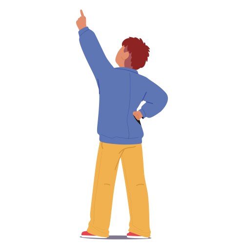 Child view from behind stretches arm skyward Vector Image