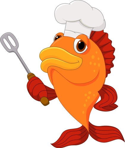 Cartoon little cat playing with gold fish Vector Image