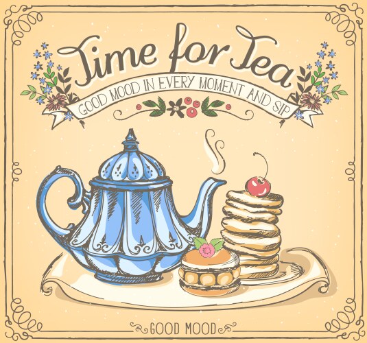 Vintage tea time pattern Royalty Free Vector Image