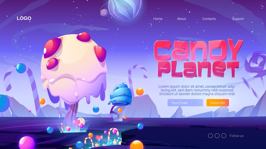 Yummy world colorful cartoon food planets Vector Image