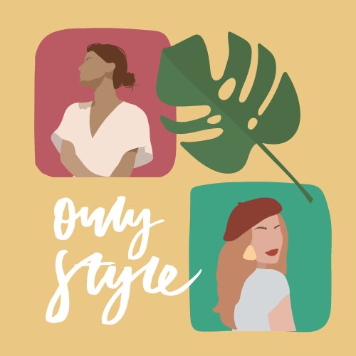 Set female portraits with doodle objects paper Vector Image