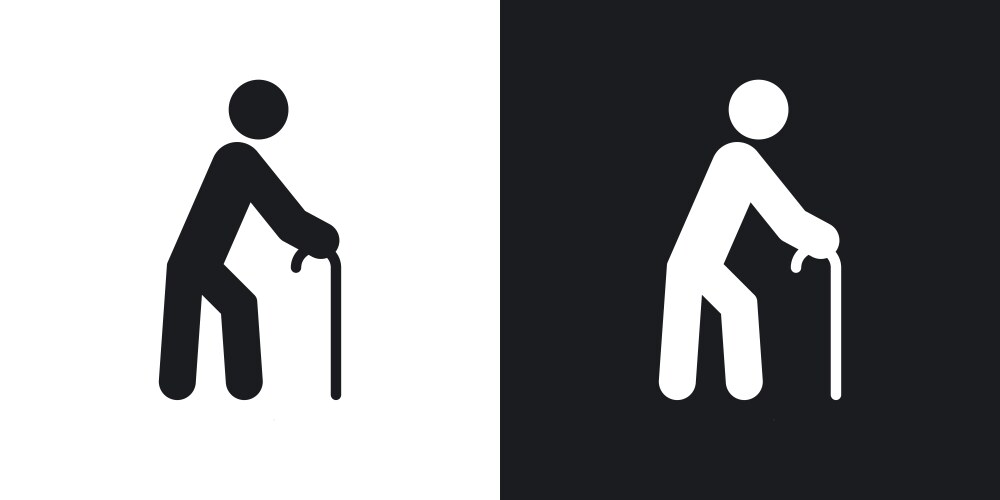 Person walking with cane icon set in black Vector Image