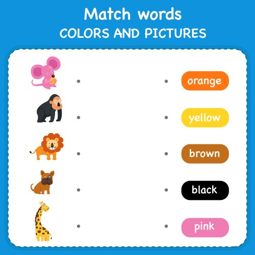 Word Matching Worksheet for Kids Royalty Free Vector Image