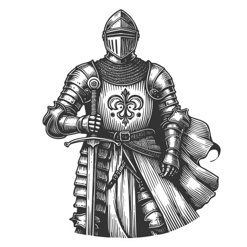 Medieval knight in full armor engraving Royalty Free Vector