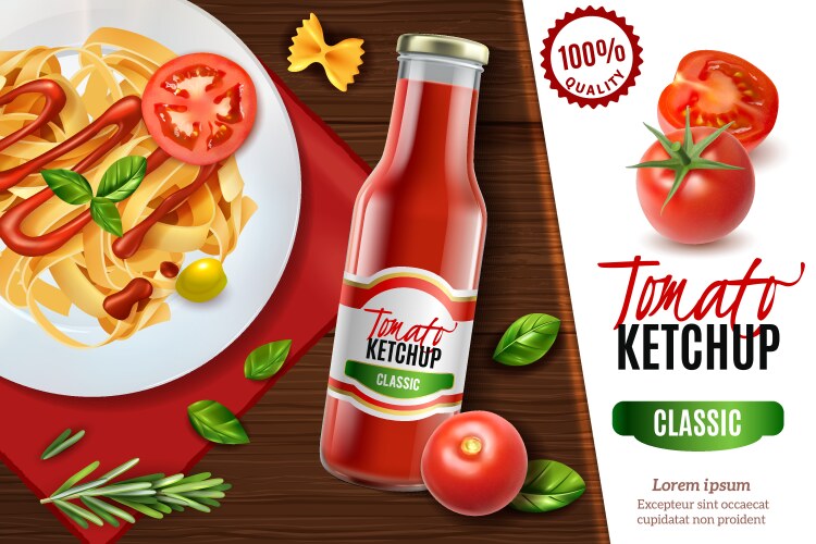 3d realistic poster of tomato ketchup Royalty Free Vector