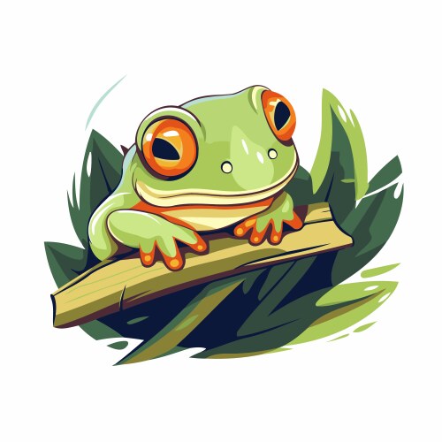 Frog on a tree branch in cartoon style Royalty Free Vector