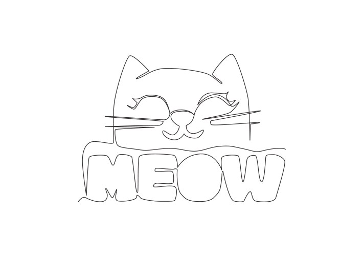 One continuous line drawing simple cute cat Vector Image