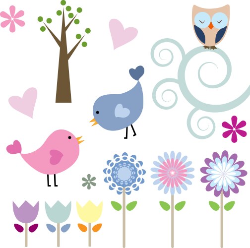 Different spring elements Royalty Free Vector Image