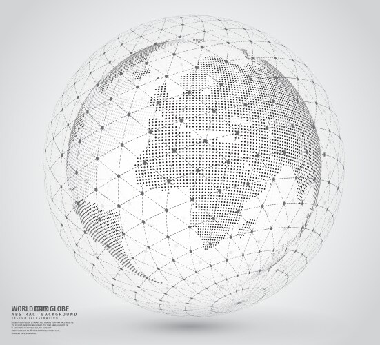 Three-dimensional dotted world map with wireframe Vector Image