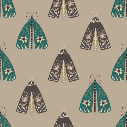 Seamless pattern with hand drawn moths Royalty Free Vector