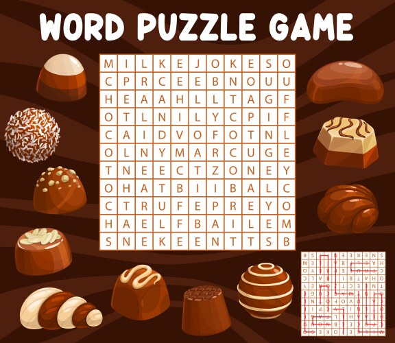 Cocoa and chocolate word search puzzle worksheet Vector Image