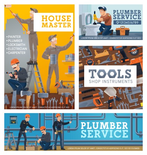 Cartoon repair diy work tool characters banners Vector Image