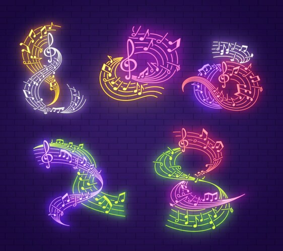 Music neon label set Royalty Free Vector Image