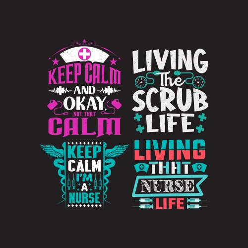 Nurse typographic lettering quotes design bundle Vector Image