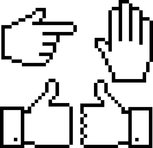 Pixel hand cursors collection Royalty Free Vector Image