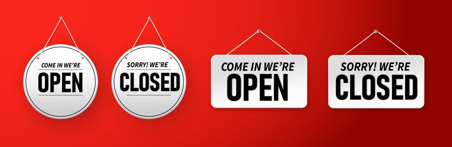 Closed and open red sign sorry we Royalty Free Vector Image