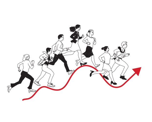 Group people shape growing graph Royalty Free Vector Image