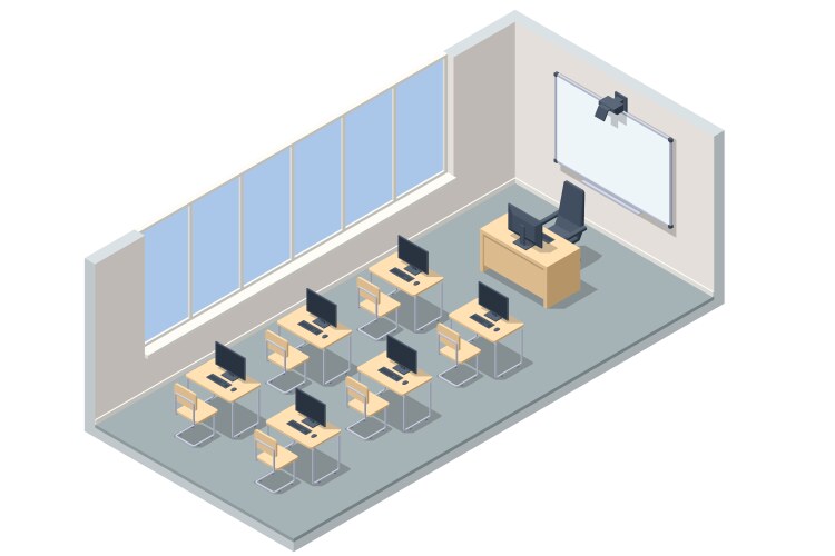 Isometric Computer Lab Classroom Royalty Free Vector Image