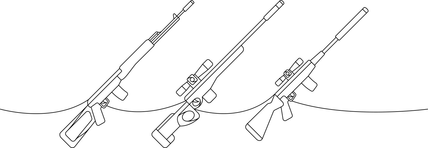 Tactical assault rifles set one line continuous Vector Image