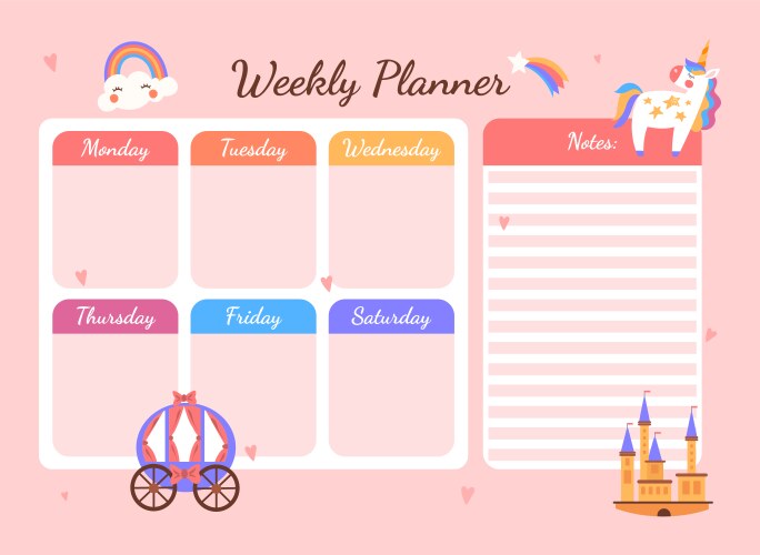 Kids weekly planner with cute monster cartoon Vector Image