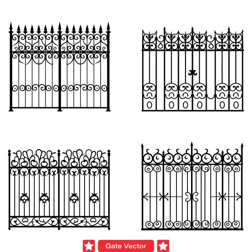 Ornate gate collection detailed silhouettes Vector Image