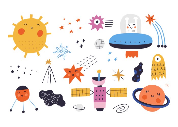 Space hand drawn color seamless pattern Royalty Free Vector