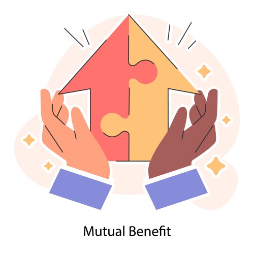 Mutual benefit two hands collaboratively form Vector Image