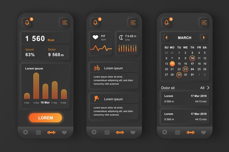 Fitness workout unique neomorphic design kit Vector Image