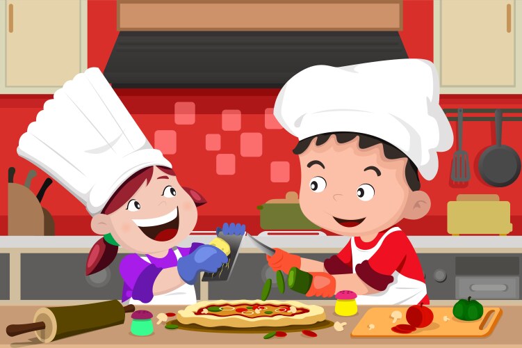 Male chef making pizza with stone oven Royalty Free Vector