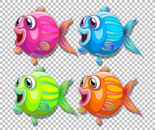 Set different color exotic fish cartoon Royalty Free Vector