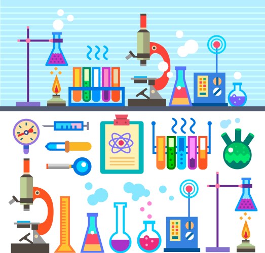 Set colorful of chemical laboratory equipment Vector Image