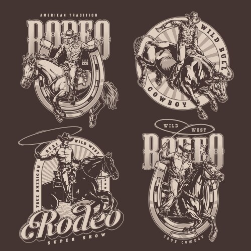 Rodeo festival monochrome set stickers Royalty Free Vector
