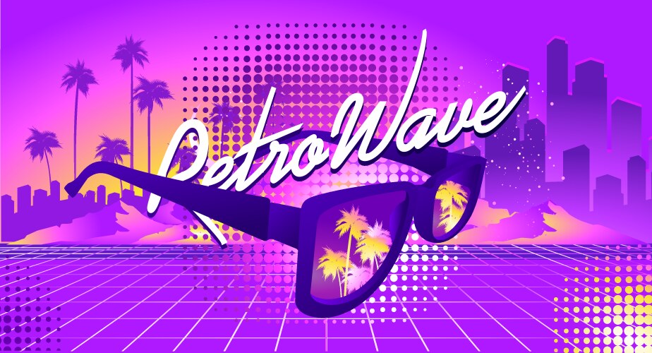 Retro wave banner vaporwave Royalty Free Vector Image