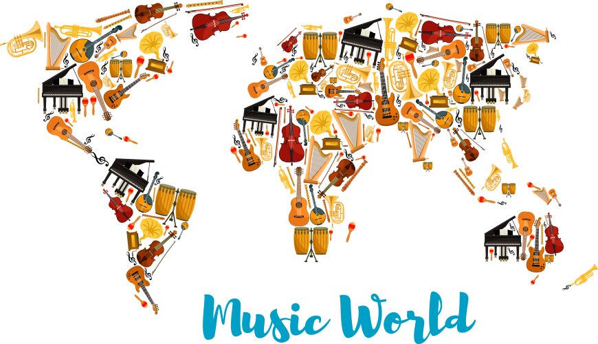 Flat fauna world map composition Royalty Free Vector Image