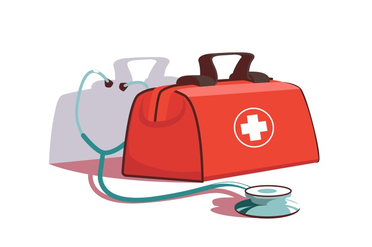 3d first aid kit with stethoscope pill container Vector Image