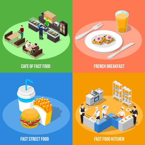 Fast food color isometric poster Royalty Free Vector Image
