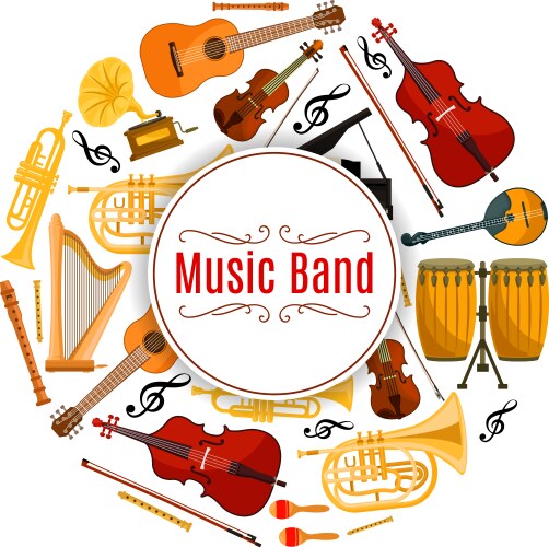 Border template with musicnotes and instruments Vector Image