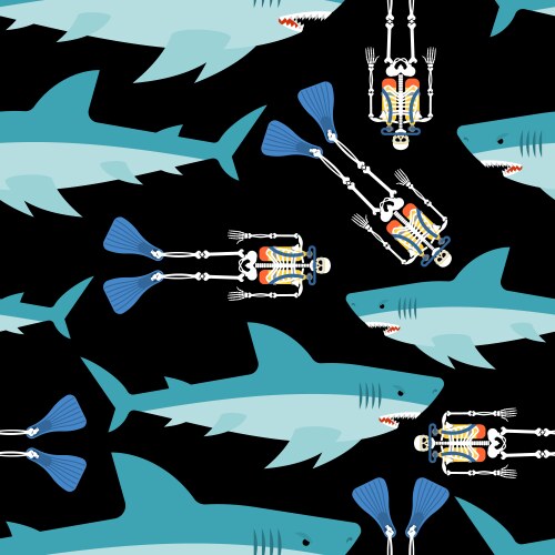 Shark and skeleton diver pattern seamless marine Vector Image