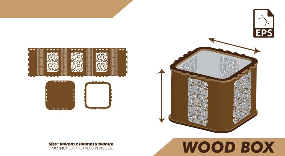 Wooden box model laser cut 3 mm Royalty Free Vector Image