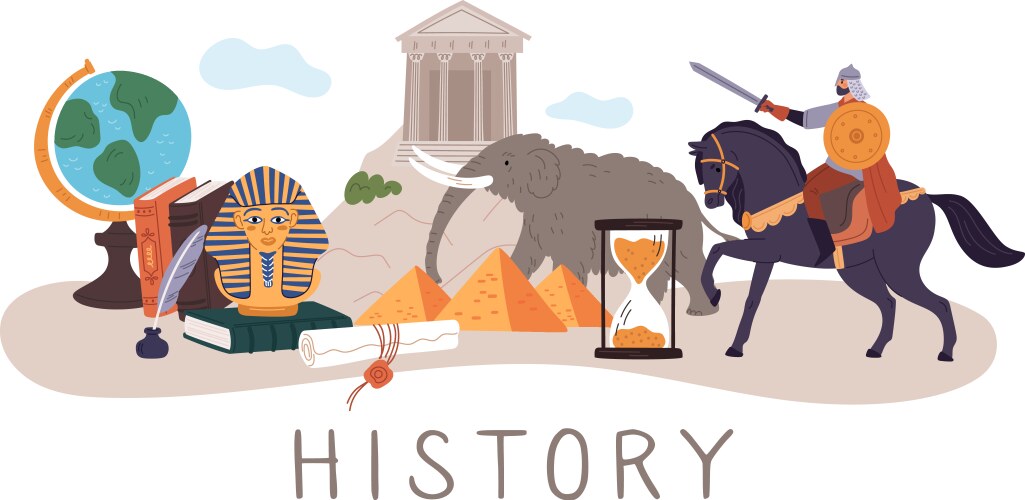 History Subject Clipart GESCHICHTE, SVG Doodle Symbol Vektoren. Thema
