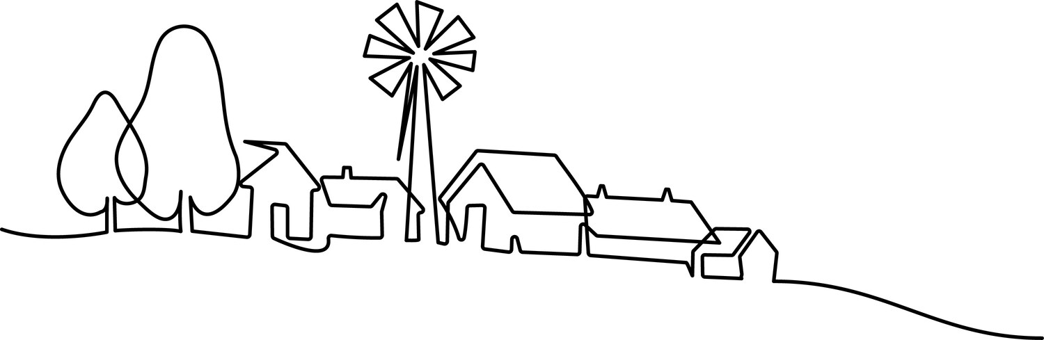 Houses with hill and steps in village line art Vector Image