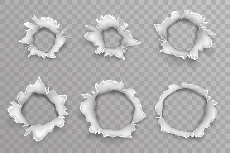 Set hole torn in ripped paper with burnt Vector Image